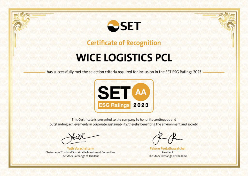 WICE was Listed in SET ESG Ratings 2023 in level AA. - WICE Logistics ...
